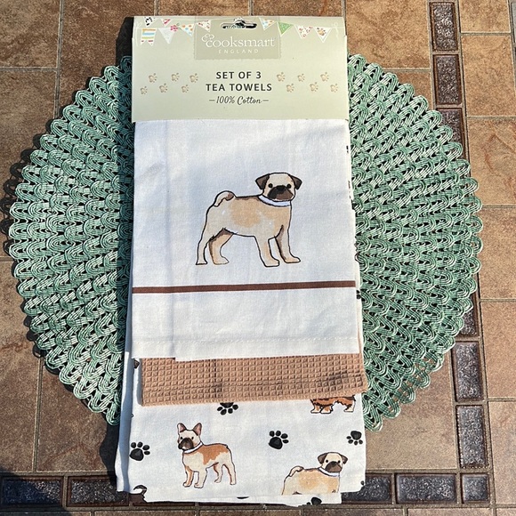 cooksmart England | Kitchen | New Set Of 3 Pug Tea Towels | Poshmark